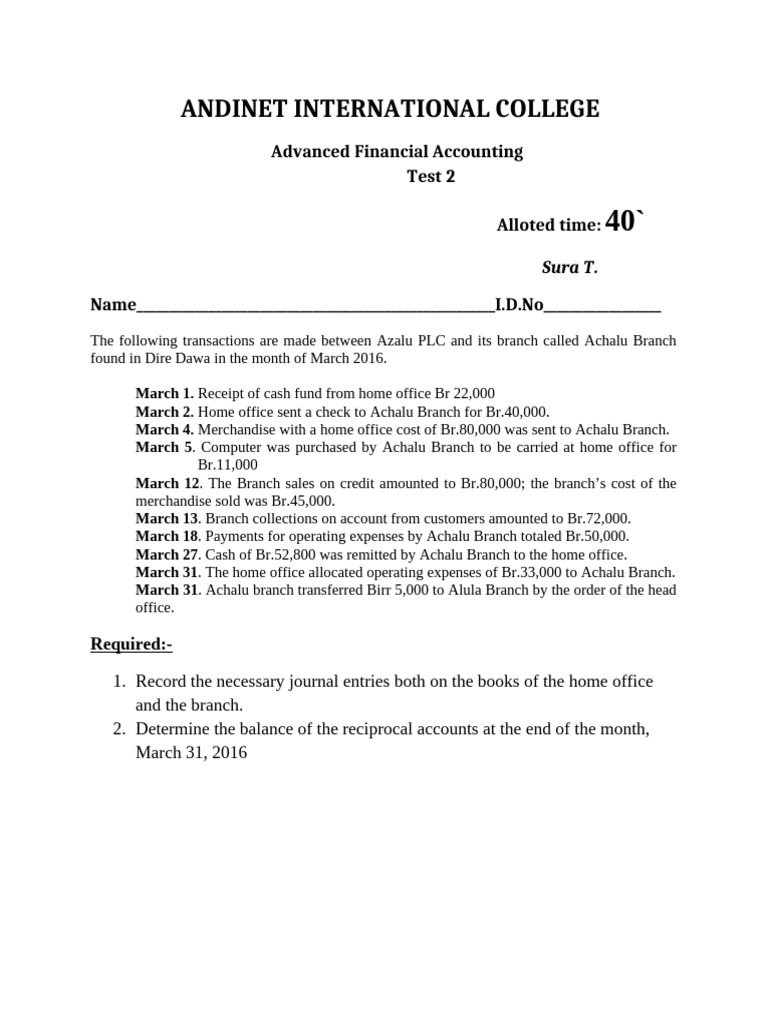 Advanced Accounting Test II | PDF