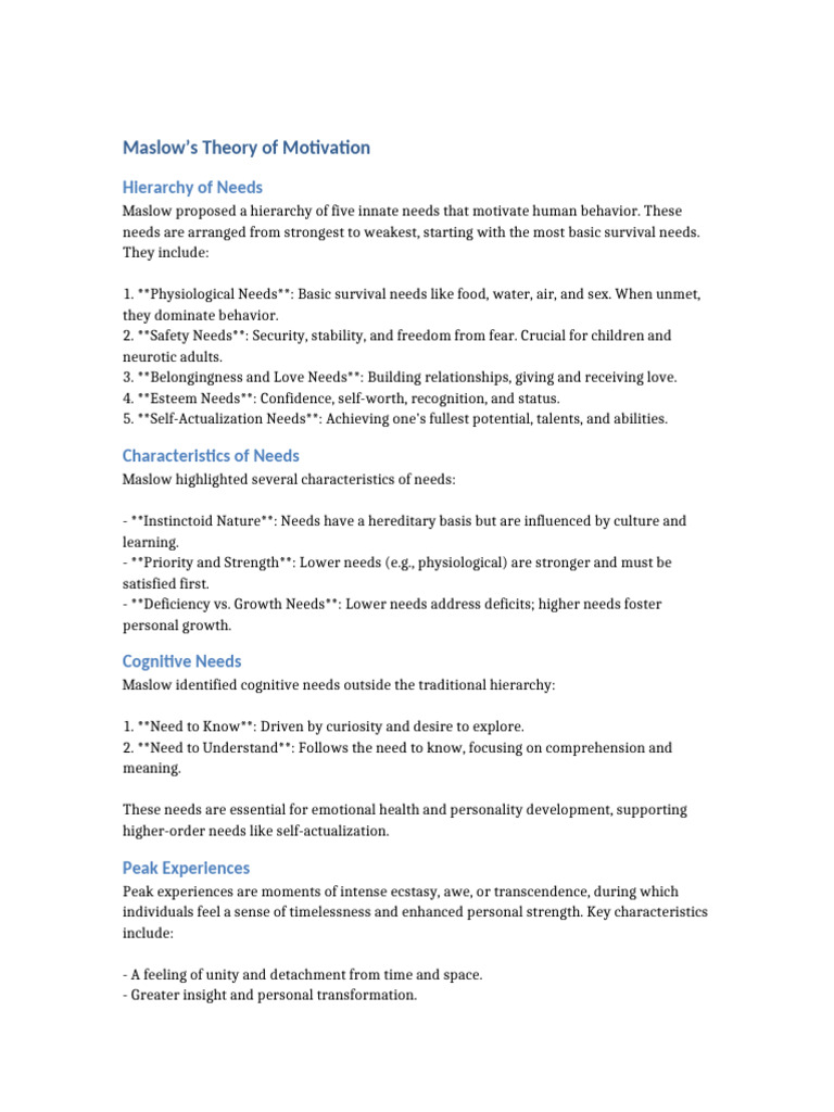 Maslow's Hierarchy of Needs Explained | PDF | Psychology | Behavioural ...