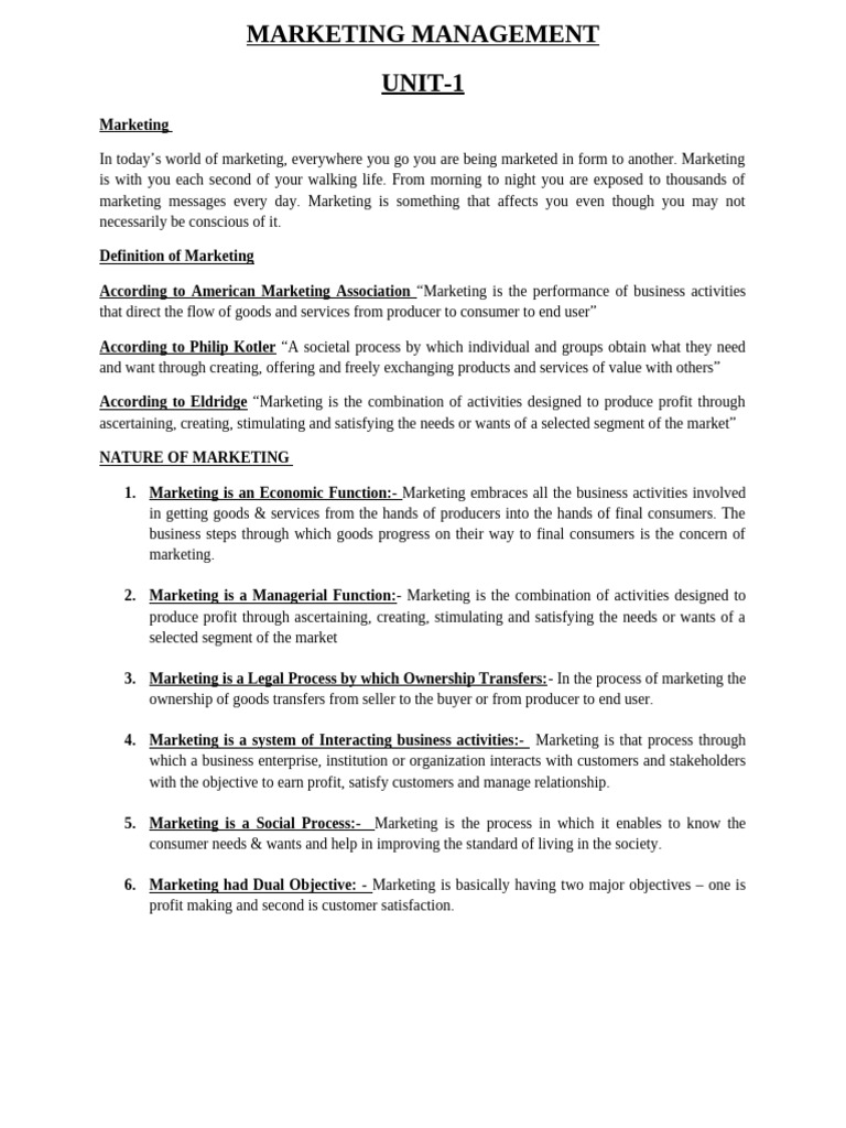 MARKETING UNIT-1 | PDF | Marketing | Consumer Behaviour