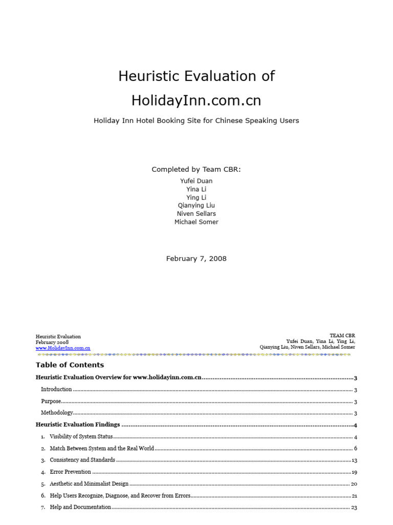 01 Heuristic Evaluation Report Holiday Inn China Website | PDF ...
