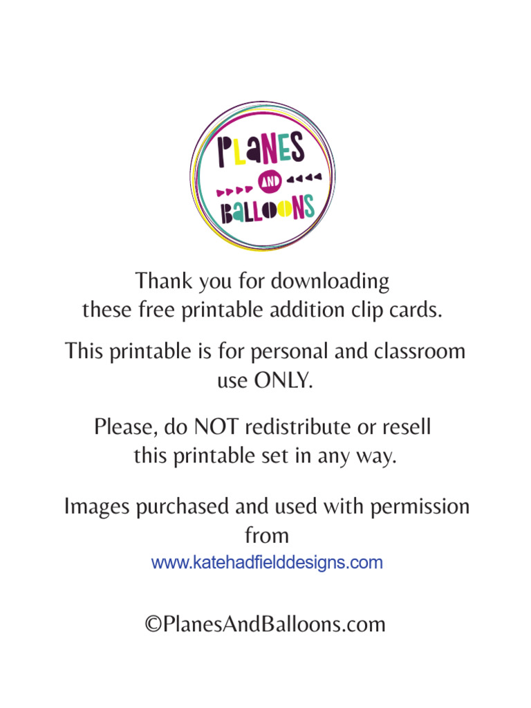 Free Printable Addition Clip Cards | PDF