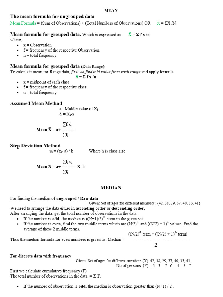 Mean and Median Formulas Explained | PDF | Median | Mode (Statistics)