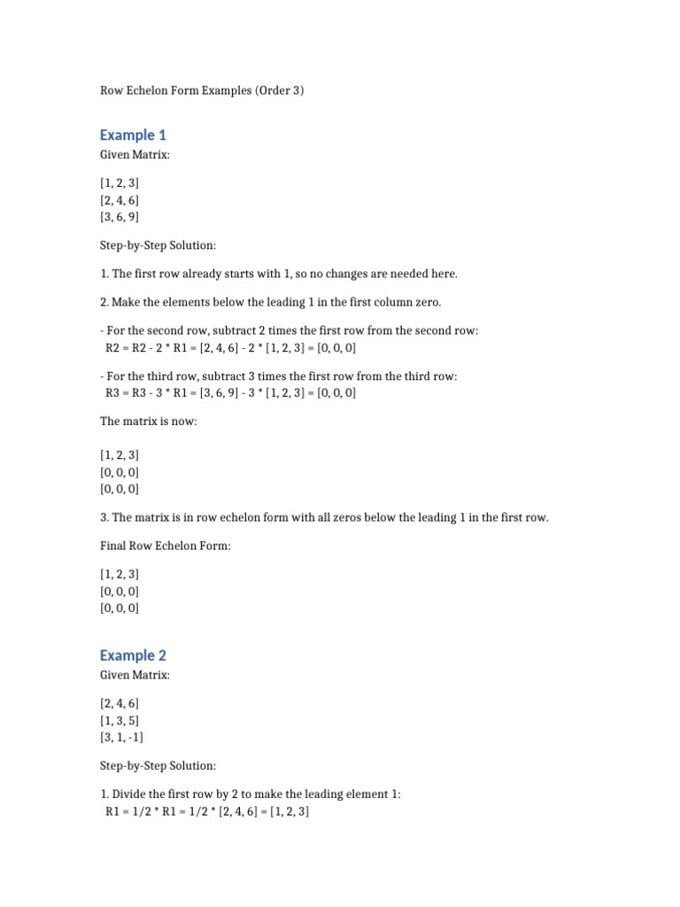Row Echelon Form Examples: 3x3 Matrices | PDF