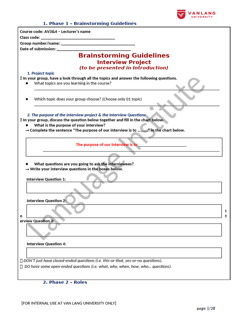 AV34 - INTERVIEW - Template For Students | PDF | Interview | Vocabulary