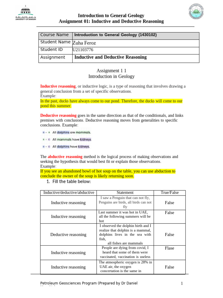 Geology assignment | PDF | Inductive Reasoning | Deductive Reasoning