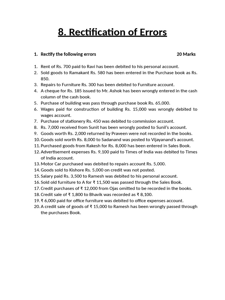 Rectification of Errors | PDF