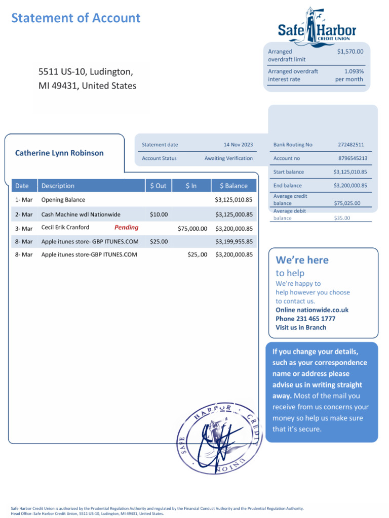 Safe harbor-Bank-Statement-2 | PDF