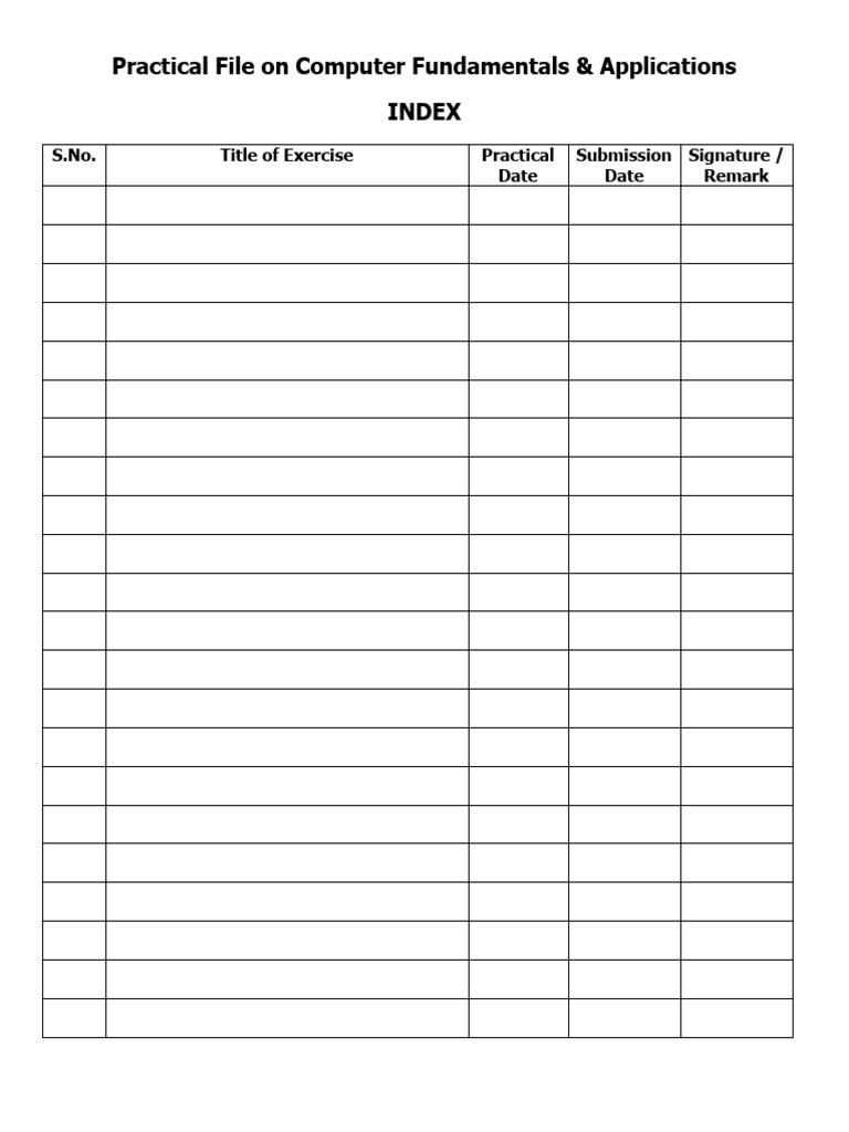 Practical File On Computer Fundamentals & Applications Index | PDF
