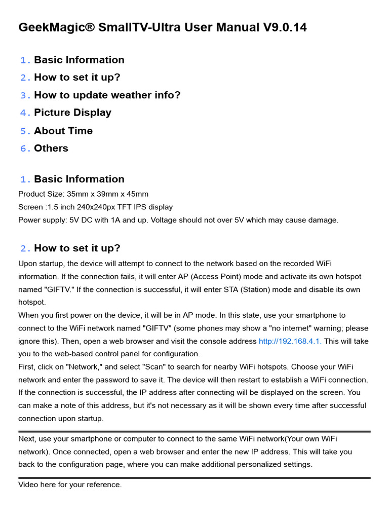 GeekMagic® SmallTV-Ultra User Manual V9.0.14 | PDF | Wi Fi | Smartphone