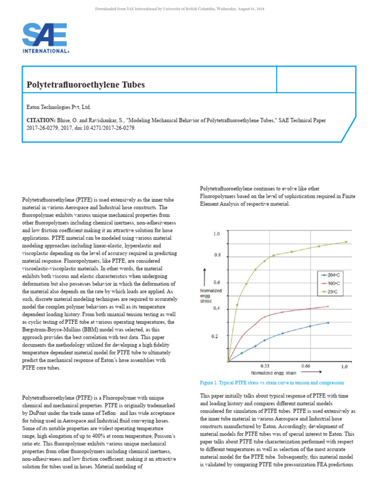 Modeling Mechanical Behavior of PTFE Tubes Paper | PDF | Deformation (Engineering) | Viscoelasticity