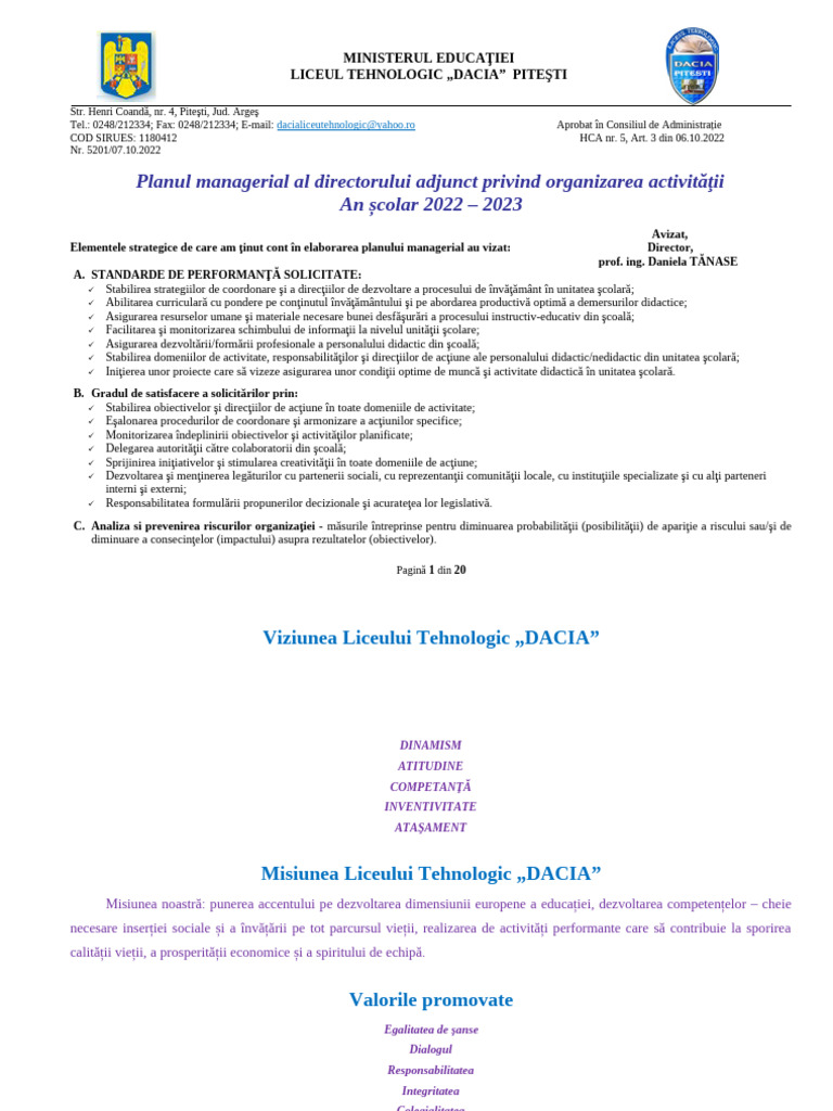 Plan Managerial 2022-2023 Director Adjunct | PDF