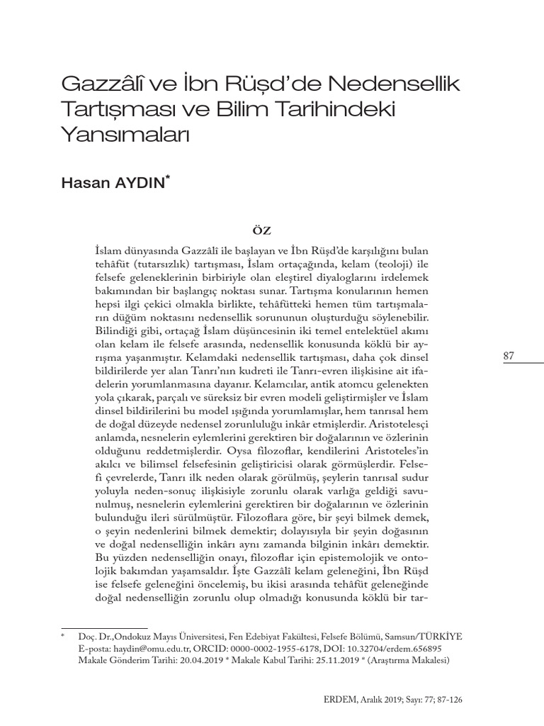Hasan Aydin Gazzali̇de Nedenselli̇k | PDF