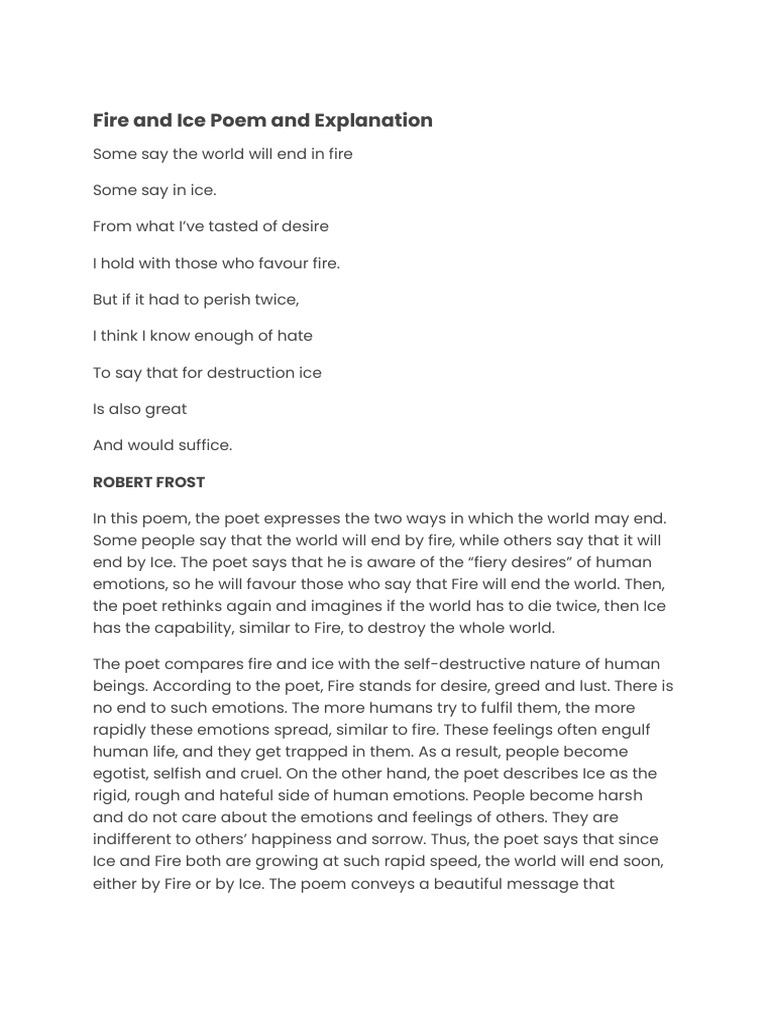 Fire and Ice Poem and Explanation | PDF