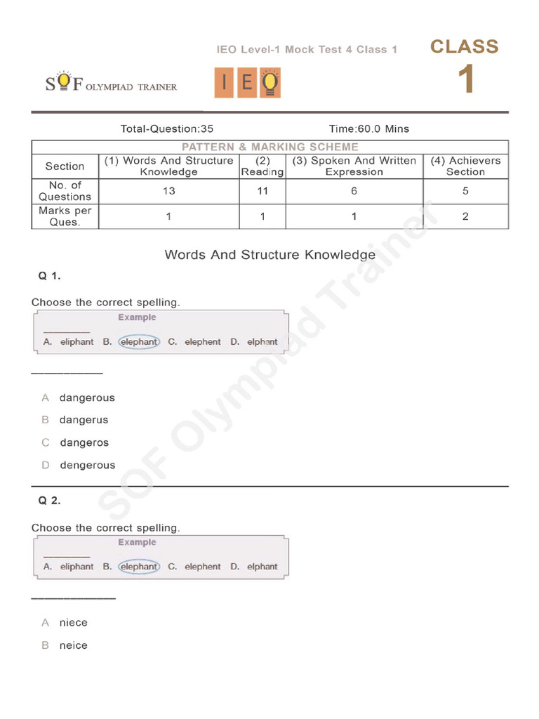 IEO Level1 Mock4 Class1 | PDF