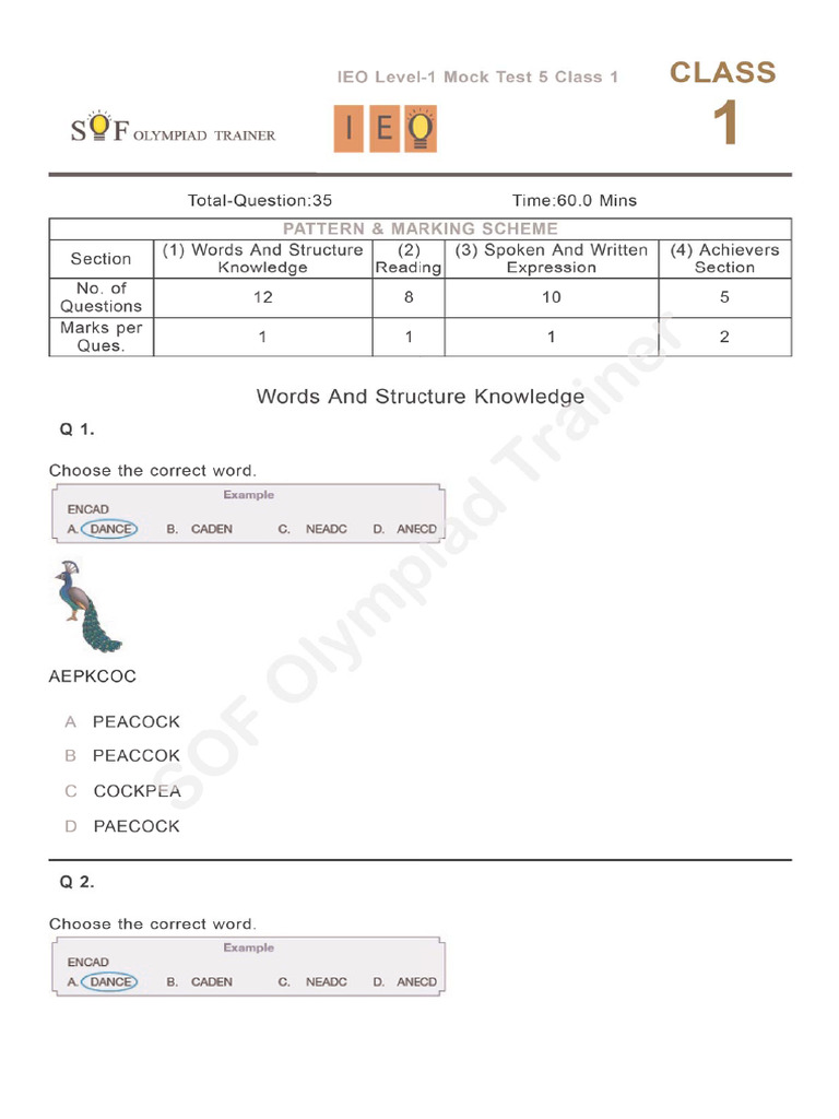 IEO Level1 Mock5 Class1 | PDF