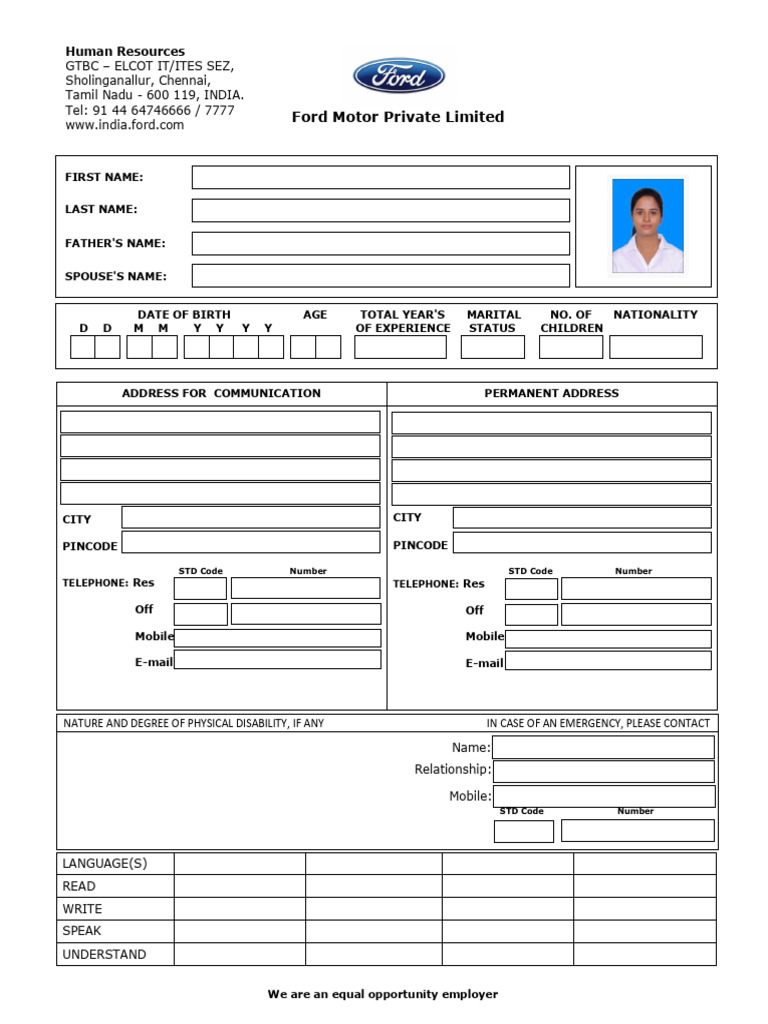 Job Application Form - New - Ford Business Services | PDF | Employment