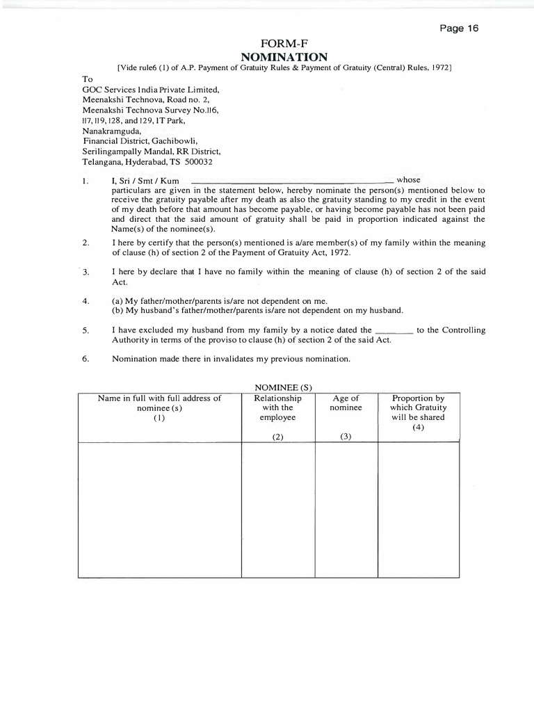 (GOC) PF Form F | PDF