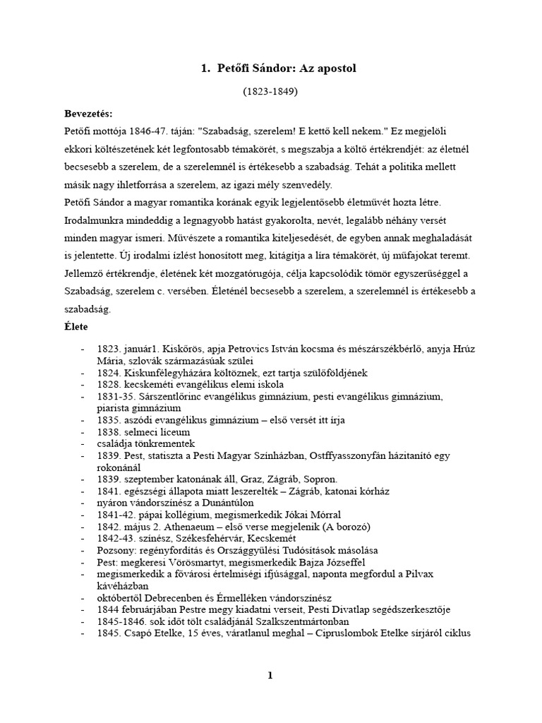 01. Pet-fi S-ndor Az apostol .doc | PDF