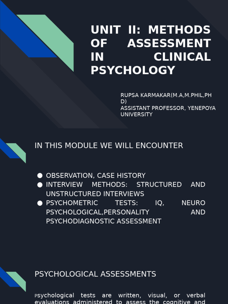 Unit Ii - Methods of Assessment in Clinical Psychology | PDF ...
