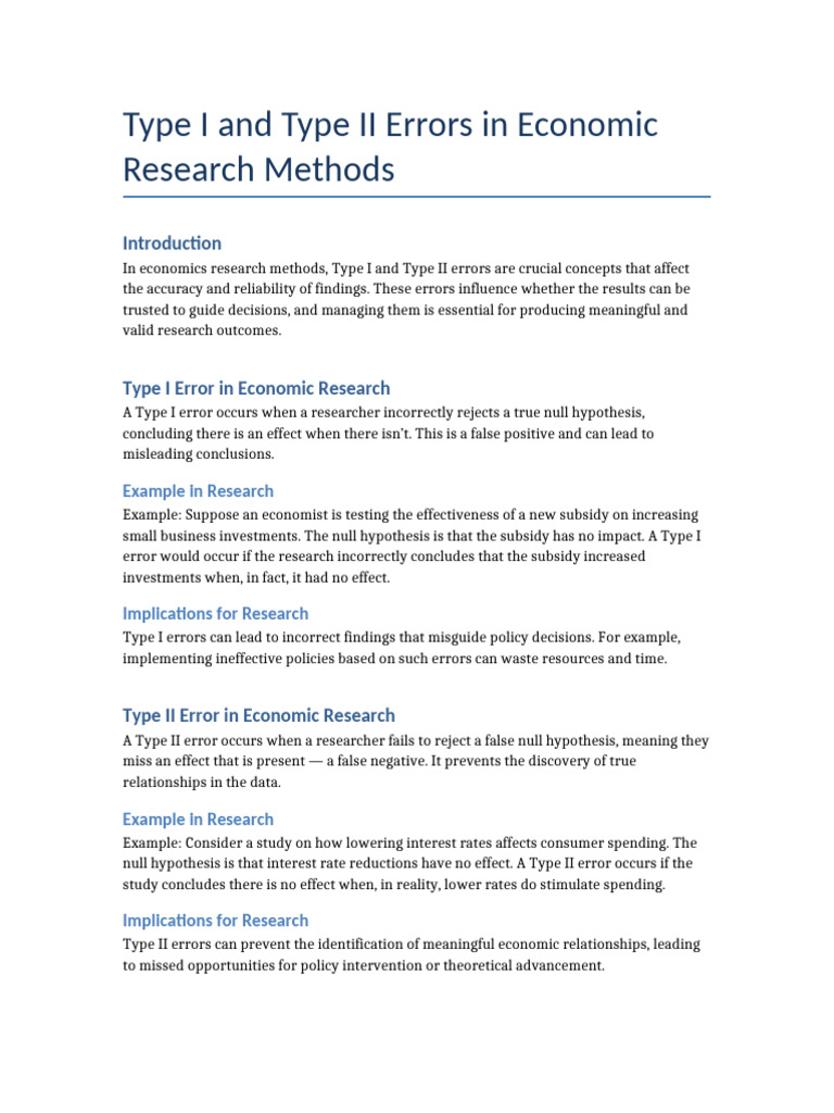 Type I and II Errors in Economic Research | PDF | Type I And Type Ii ...