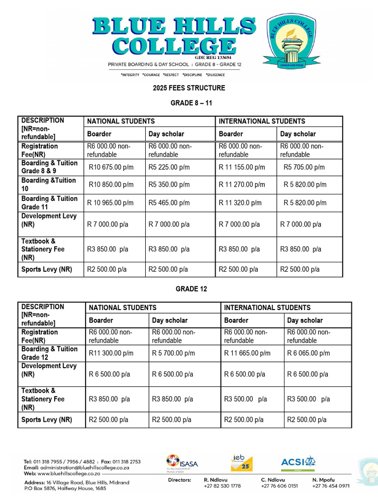 Blue Hills College Fees 2025 Breakdown | PDF