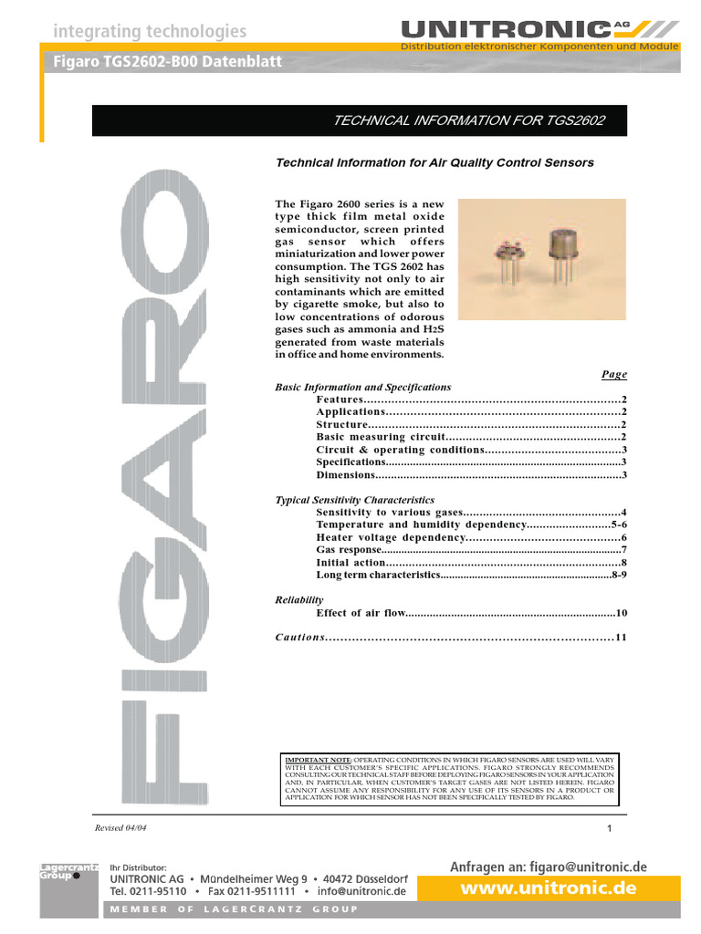 TGS2602 Datenblatt V0704 14 03-05 | PDF | Humidity | Soldering