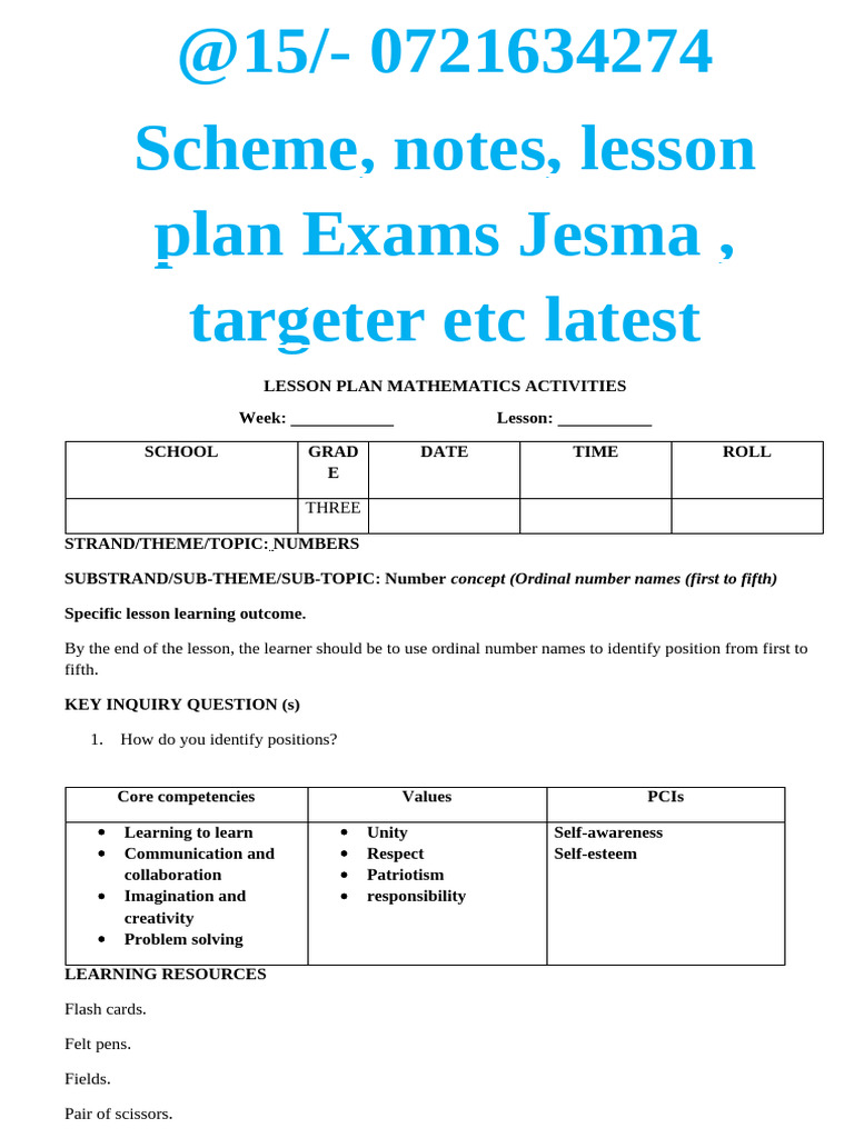 94 Grade 3 Mathematics Activities Term 1 Lesson Plans Word Format | PDF ...
