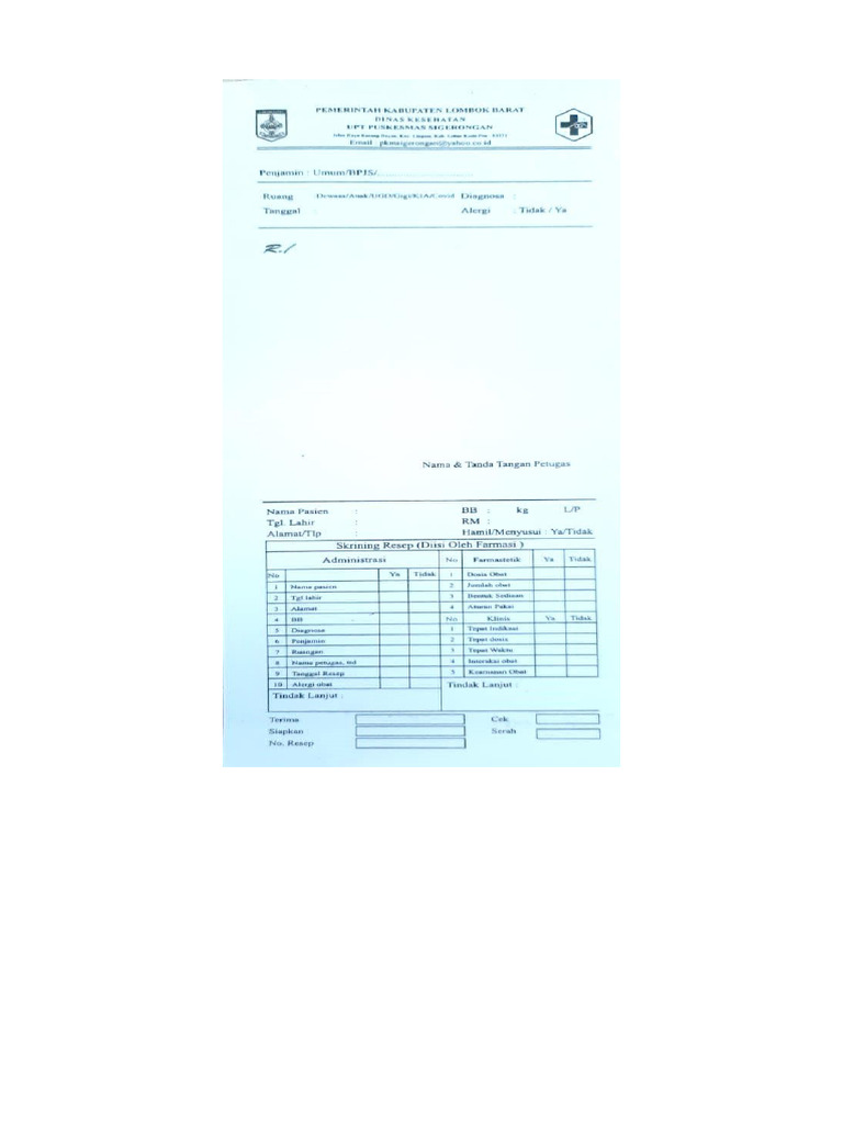Contoh Resep Dengan Skrining | PDF