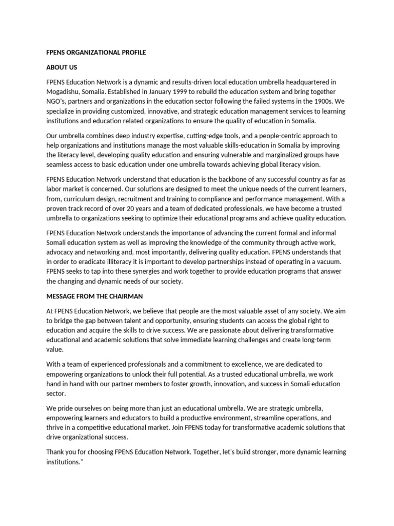 Fpens Organizational Profile | PDF | Learning | Behavior Modification