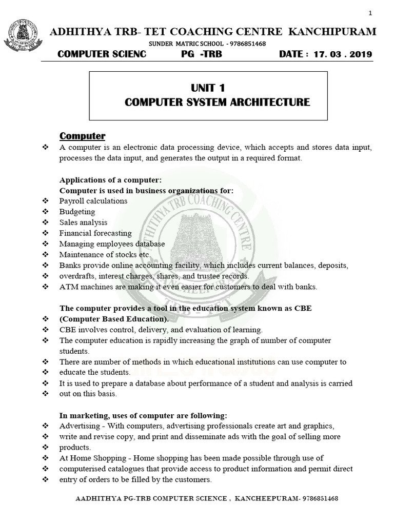 computer-instructor-trb-exam-unit-1-study-material-tamil-medium | PDF | Information Technology ...