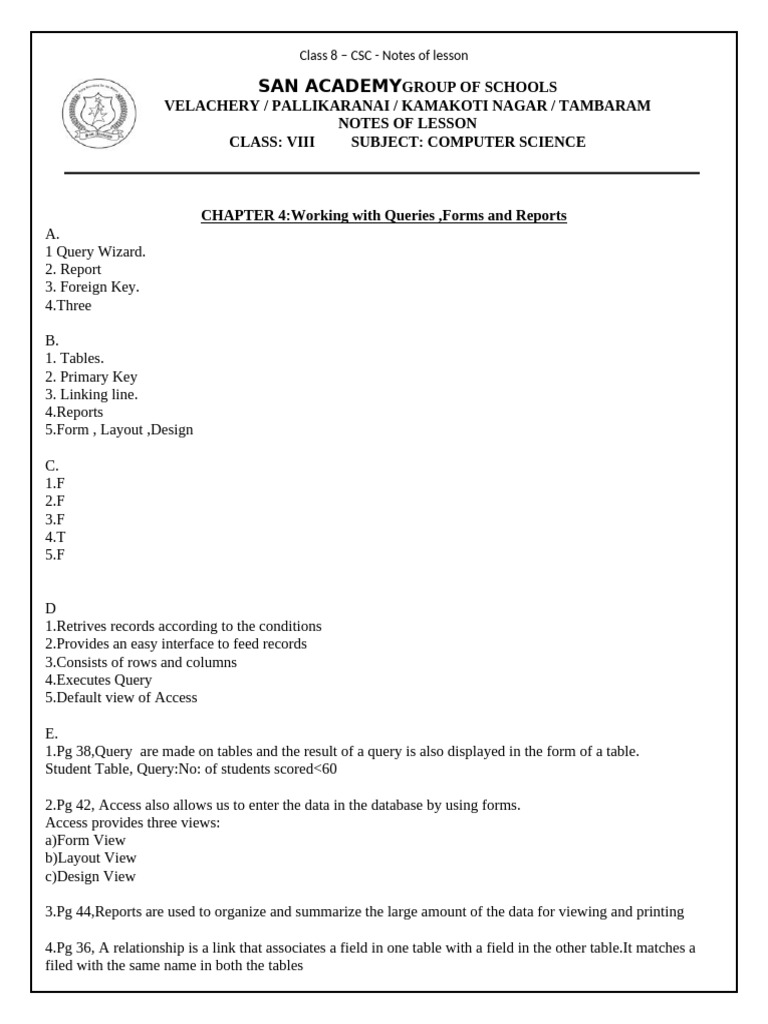 Class 8 - CSC - CHP 4-Notes of Lesson | PDF