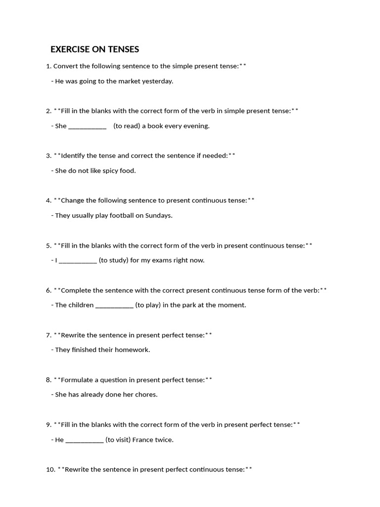 EXERCISE ON TENSES | PDF | Verb | Grammatical Tense