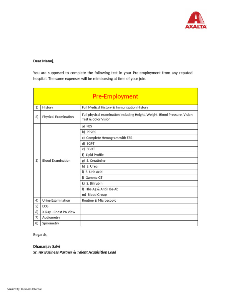 Pre-Employment Medical Examination Guide | PDF | Clinical Medicine ...