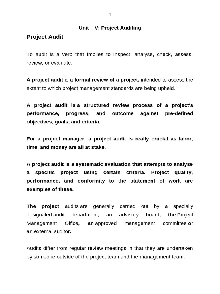 Unit - V Project Auditing | PDF | Audit | Project Management