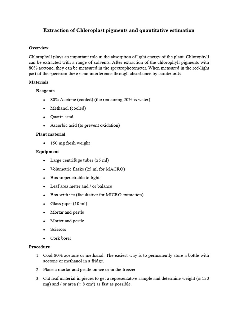 Extraction of Chloroplast Pigments and Quantitative Estimation | PDF ...