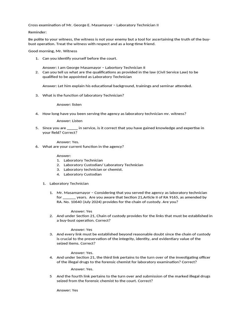 Cross Examination of Mr. Masamayor | PDF | Witness | Legal Procedure