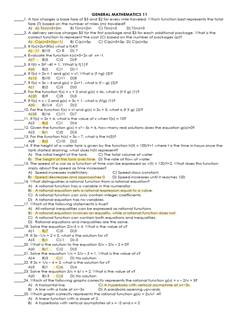 General Mathematics 11 Reviwer | PDF | Equations | Elementary Mathematics