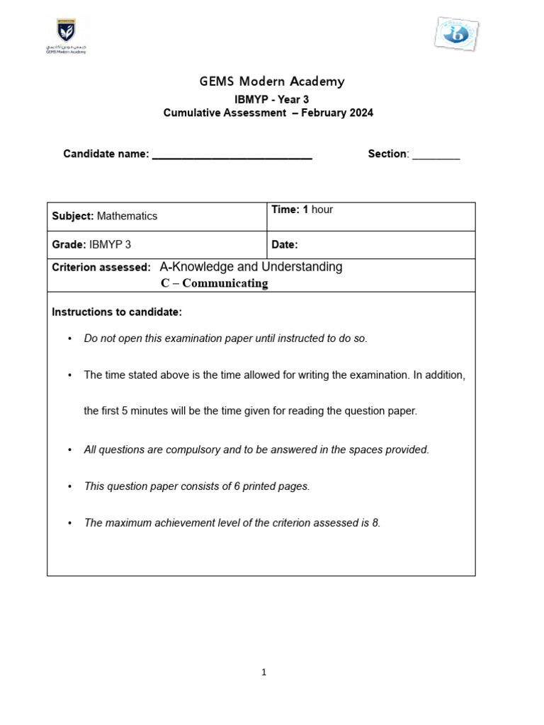 End of Term Year Assessment Possible Solution | PDF | Mathematics | Shape