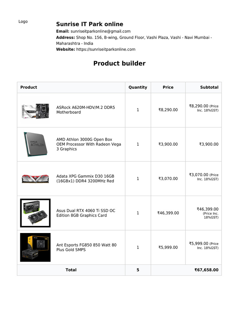 PC Components Pricing at Sunrise IT Park | PDF