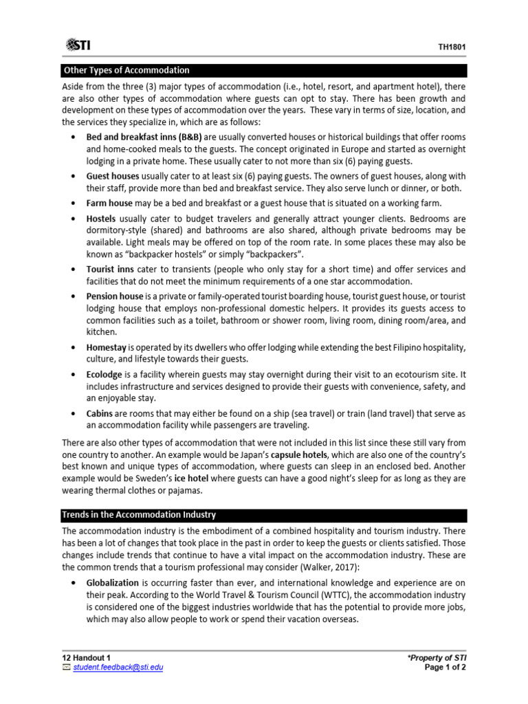 12 Handout 1 | PDF | Hotel | Hostel