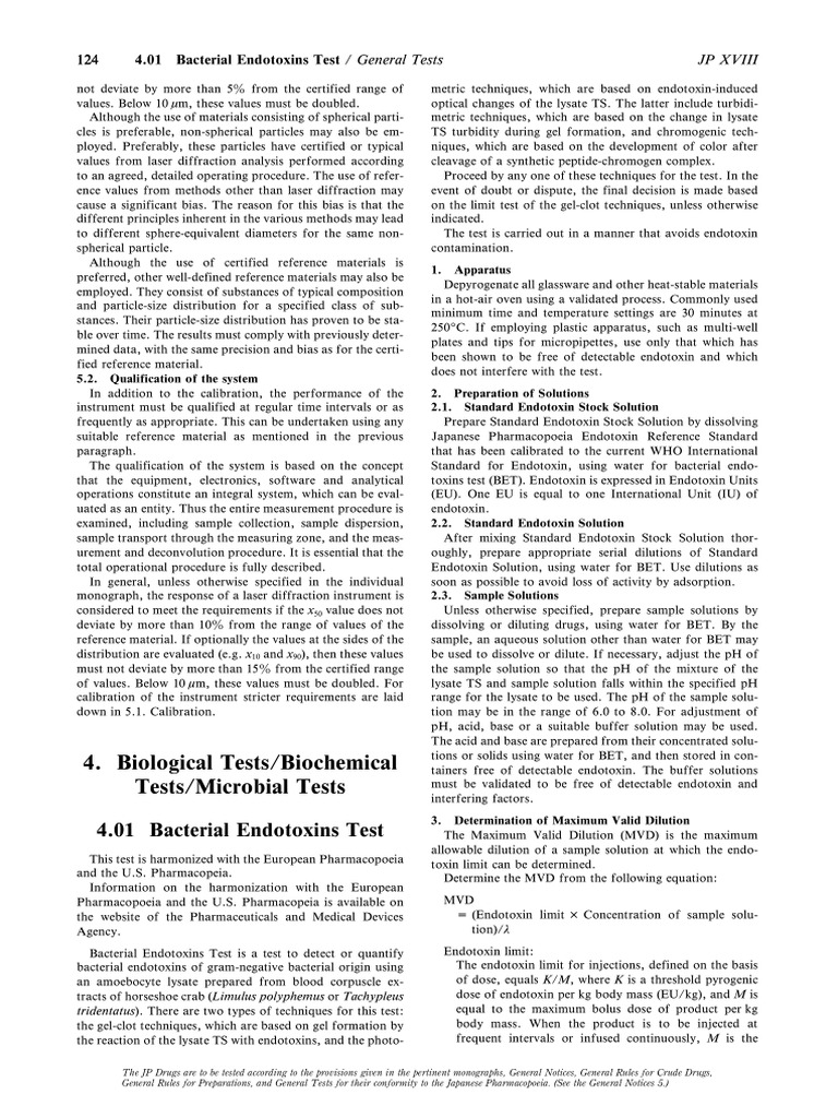 4 01 Bacterial Endotoxins Test 144 | PDF | Lipopolysaccharide | Ph