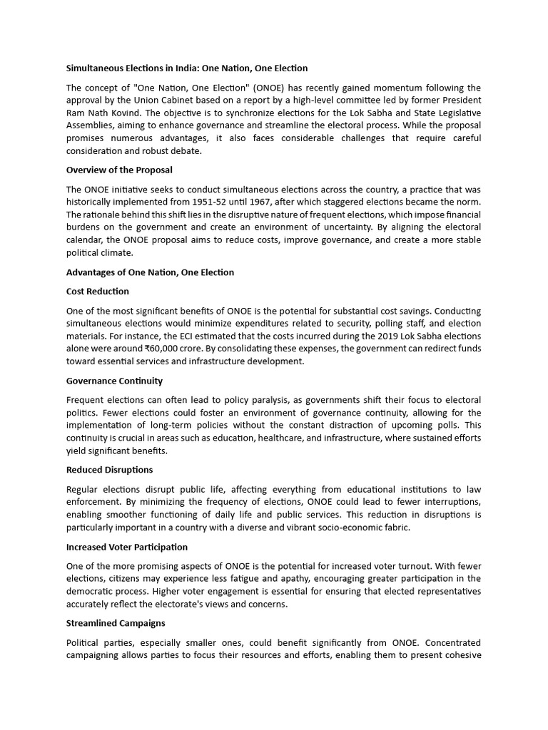 Simultaneous Elections in India | PDF | Governance | Elections