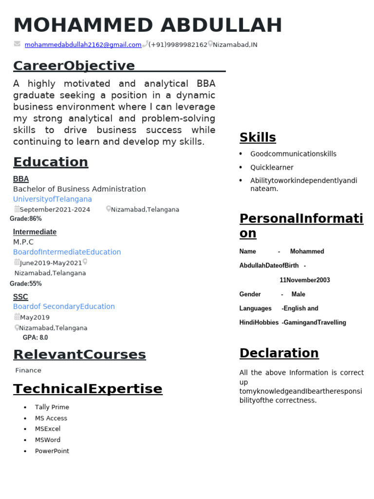 Mohammed Abdullah Resume | PDF