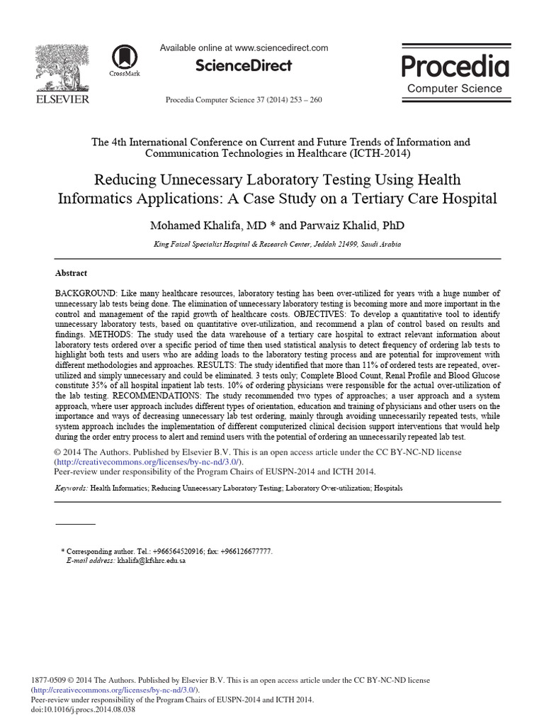 Reducing Unnecessary Lab Testing in Healthcare | PDF | Health ...