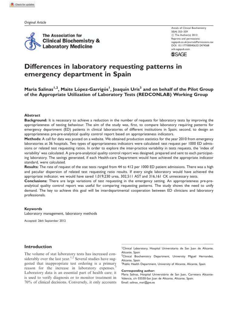 Differences in Laboratory Requesting Patterns in Emergency Department ...