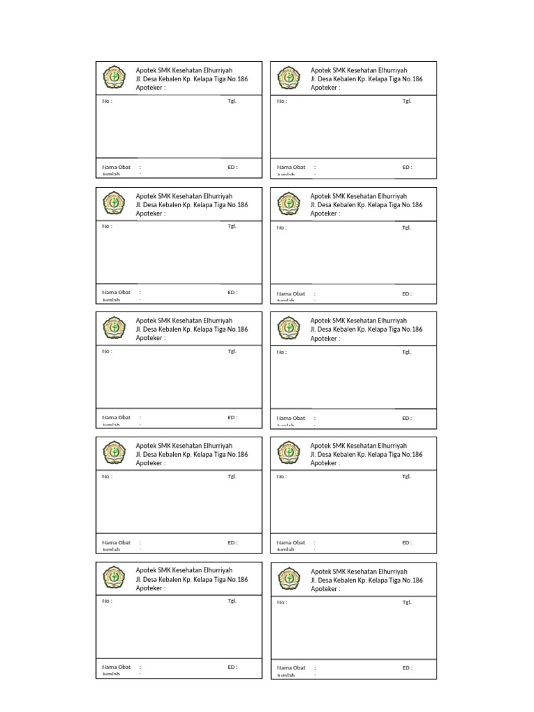 Contoh Etiket Obat Apotek Elhurriyah | PDF