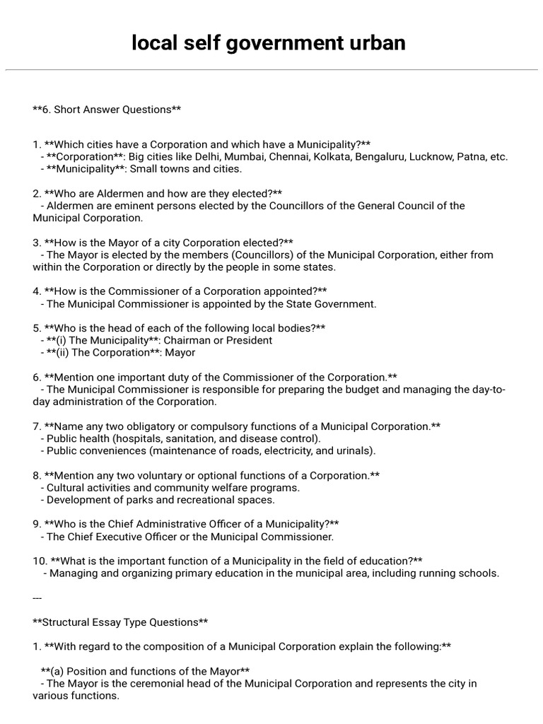 Local Self Government Urban | PDF | Mayor | Taxes