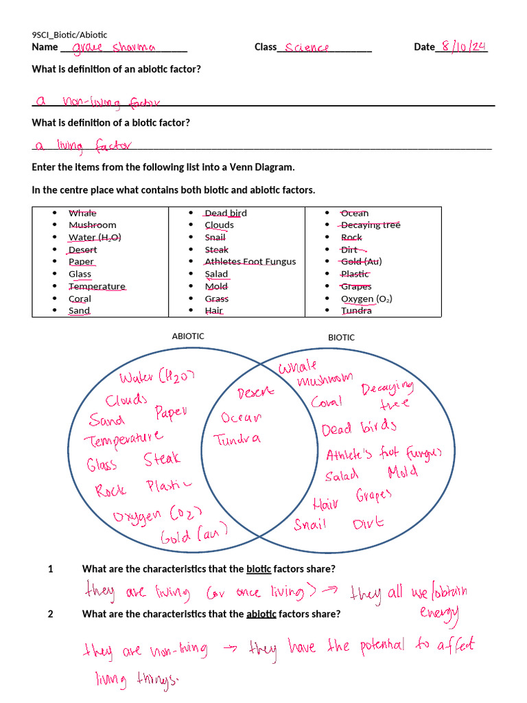 3 ABIOTIC BIOTIC Student | PDF