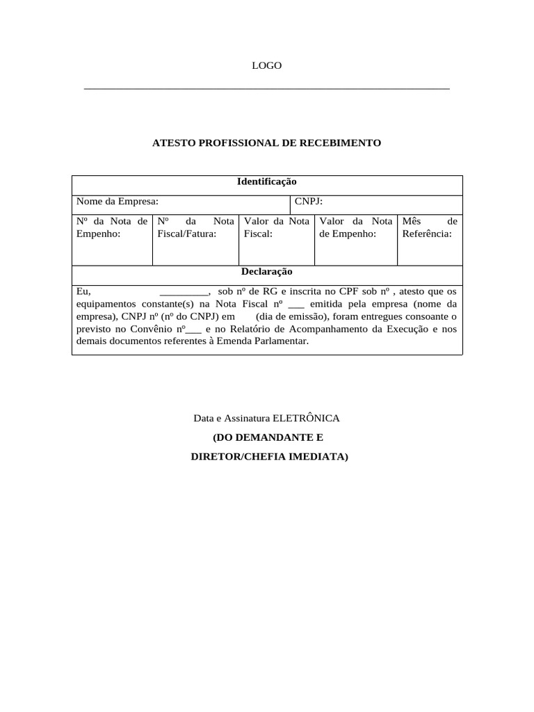 Atesto de Recebimento de Nota Fiscal | PDF