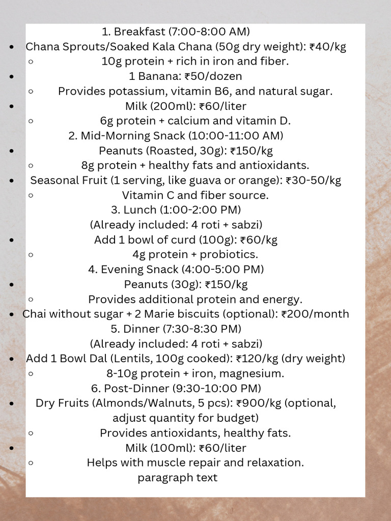 Diet Plan 100g Protien 1700 Rs Per Moth | PDF